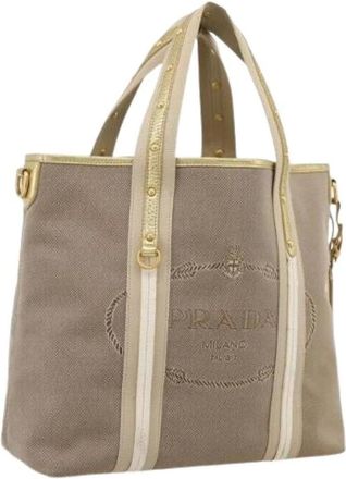 Prada Pre-owned Sac Cabas en Toile - Femme - Pre-owned - Beige - Taille: ONE Size