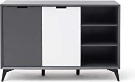 Robas Lund Lowboard Weiß Grau, Wohnzimmerschrank mit 180° drehbarer Tür, Schrank BxHxT 180x73x40 cm