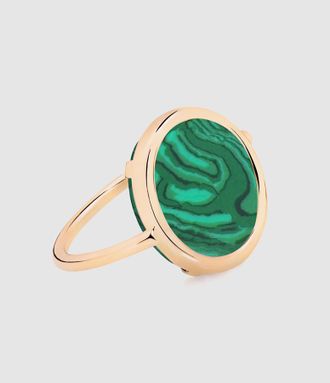 Ginette NY Bague Baby Disc Malachite Or Rose