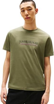 Tommy Hilfiger T-Shirt Manches Courtes Homme Brand Love Tee en Coton, Vert (Battle Green), XS