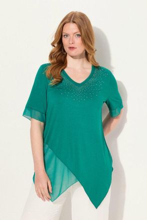 Ulla Popken Druckbluse Bluse Layering-Look Mesh/Jersey Zipfelsaum