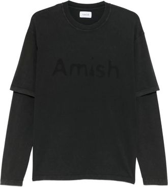 Amish t-shirt à manches longues et logo - Noir
