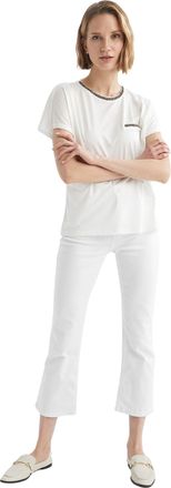 DeFacto Damen K7701az T-Shirt, Ecru, S EU