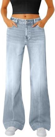 Generic Jean pour femme - Taille basse - Coupe droite - Jambes larges - &Eacute;l&eacute;gant - Vintage - D&eacute;contract&eacute; - L&eacute;ger - Confortable - Grandes tailles - Avec poches,