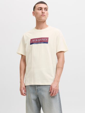 Jack & Jones T-Shirt JACK & JONES JORINWOOD BLOCK BRANDING TEE SS CN, Herren, Gr. XS, beige (antique wei&szlig;), Jersey, Obermaterial: 100% Baumwolle, bedruckt, regular