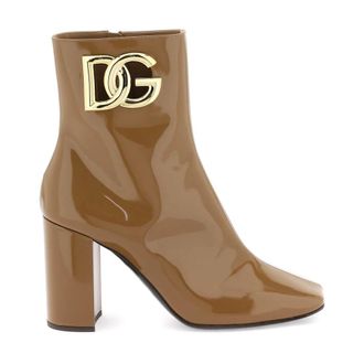 Dolce & Gabbana Goldene DG Logo Ankle Boots - - Shoes - Damen - Braun - 36 EU