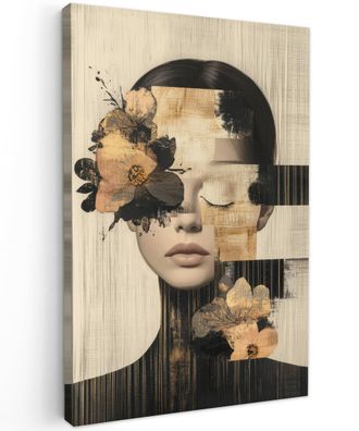 MuchoWow &copy; Bilder Klein 20x30 cm Mini Wohnzimmer Deko Modern Wandbild Kunstdruck auf Leinwand Bild Schlafzimmer &uuml;ber Bett Room Decor Geschenke Gesicht - Blumen