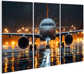 Islandburner Prime Bild auf Leinwand Flugzeug Nachtaufnahme Lichter Regen Landebahn Bilder Wandbilder Poster