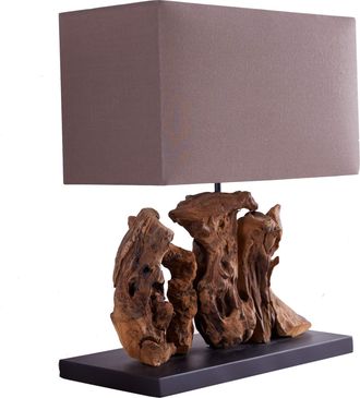 Invicta Interior Design Treibholzlampe ARAGON mit Leinenschirm braun Handarbeit Treibholz Tischleuchte Tischlampe Lampe