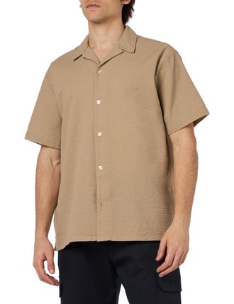 Jack & Jones Herren JOREASTER Palma Seersucker Shirt SS Kurzarmhemd 12256772,Crockery,XL