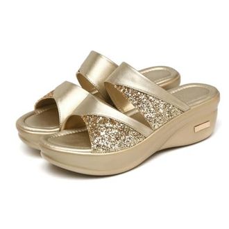 Hemobllo Sandales Compens&eacute;es &Eacute;paisses pour Femme &eacute;t&eacute; Mule Fish Mouth Chic Semelle Plateforme Stable Confort D&eacute;contract&eacute; pour Plage et Ext&eacute;rieur Dor&eacute;