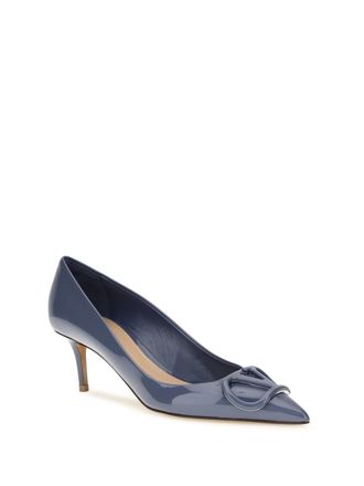 Valentino Garavani Womens Vlogo Signature Patent Leather Pumps Blu Polvere High Heel Shoes