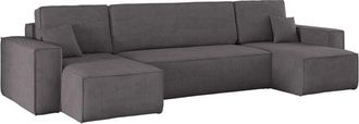 KAISER Ecksofa mit schlaffunktion und bettkasten, Sofa U-form, Couch U-form best Cord Dunkelgrau