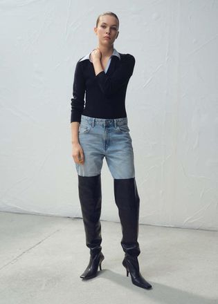 Mango Pull-over col chemise combin&eacute; bleu marine - Femme - L - MANGO