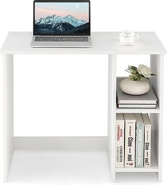 Giantex Petit Bureau avec Rangement avec 2 &Eacute;tag&egrave;res Ouverte, Barri&egrave;re Pratique, Style Moderne, Gain de Place, Table de Bureau pour Salon, Chambre, Studio, 80 