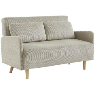 Sweeek Sweeek - Canapé convertible 2 places velours côtelé- Panam - pieds bois. banquette. dossier inclinable Velours côtelé Beige