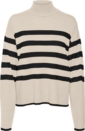 Vero Moda Curve Damen VMCHAPPINESS LS HIGHNK Pullove GA BO CU Strickpullover, Birch/Stripes:Black, M Gr&ouml;&szlig;en