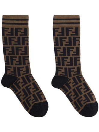 Fendi chaussettes &agrave; logo - Marron