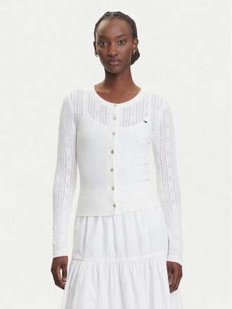Tommy Jeans Strickjacke Pointelle DW0DW20966 Wei&szlig; Regular Fit