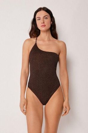 Calzedonia One-shoulder-badeanzug Metallic Glow Braun