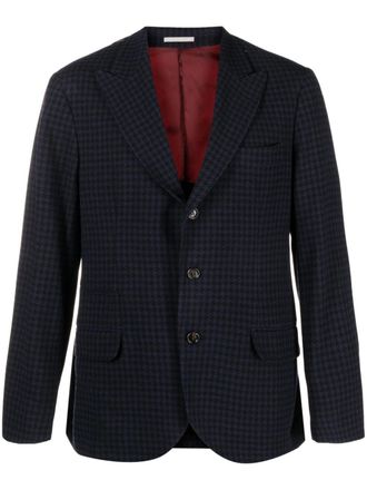 Brunello Cucinelli blazer en laine m&eacute;lang&eacute;e &agrave; motif pied-de-poule - Bleu