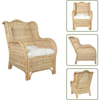 vidaXL The Living Store Sessel mit Kissen Natur-Rattan und Leinen - Sessel mit Kissen
