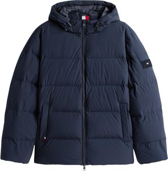 Tommy Hilfiger Herren Pufferjacke Down Hooded Wasserabweisend, Blau (Desert Sky), L