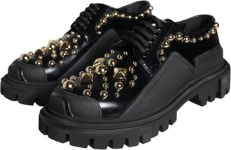 Dolce & Gabbana Unisex Black Leather Trekking Derby Embellished Shoes