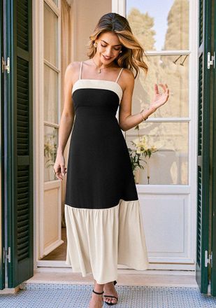 Cupshe Maxikleid Zweifarbiges Midi-Kleid mit R&uuml;schensaum und Tr&auml;gern
