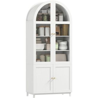 HOMCOM Armoire de cuisine - HOMCOM - vaisselier vitrine avec 4 portes dont 2 en acrylique et &eacute;tag&egrave;res r&eacute;glables - MDF - 78x40x180cm - blanc