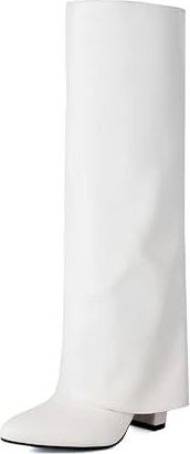 Generic Bottes Femme Haute Au-Dessus du Genou - &Agrave; Talon Carr&eacute; &Eacute;pais - Chaussures Pointue &Eacute;l&eacute;gantes Et Confortables - Bottes Mode Couleur Unie-White||Numeric_3