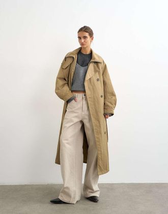 Topshop trench &agrave; col chemin&eacute;e camel-Marron