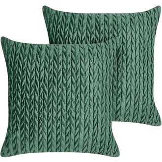 Beliani Beliani - Dekokissen 2er Set Gr&uuml;n Stoffbezug 45 x 45 cm mit F&uuml;llung Rei&szlig;verschluss Strukturiert Zopfmuster Modern Wohnzimmer Schlafzimmer Sofakissen
