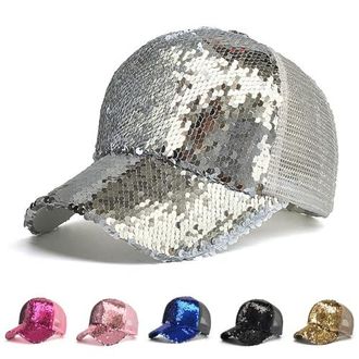 Generic Casquette de Baseball &agrave; Paillettes pour Homme et Femme - Unisexe - Demi Respirante Hip Hop R&eacute;glable pour f&ecirc;te d&eacute;contract&eacute;e, Argent&eacute;., Taille Unique