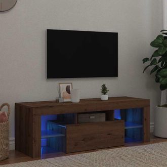 vidaXL Vidaxl - Meuble tv avec lumi&egrave;res led ch&ecirc;ne artisanal bois ding&eacute;nierie