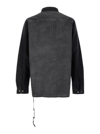 Rick Owens Mens Grey Shirt With Classic Collar And Faded Effect Cotton