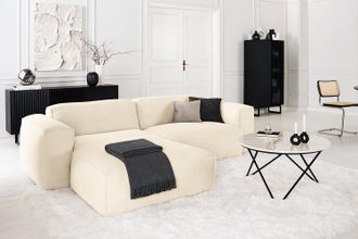 Studio Copenhagen home24 Ecksofa 1,5-Sitzer mit Longchair Beige Cordstoff Snor 260 x 71 x 173cm Longchair davorstehend links Modern