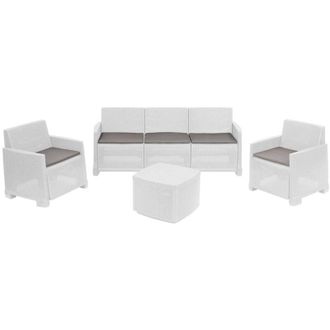 Dmora Dmora - Lounge-Set f&uuml;r drau&szlig;en Alassio, Garten-Set mit 2 Sesseln, 1 Sofa und 1 Aufbewahrungstisch, Rattan-Effekt mit Kissen, 100 % Made in Italy