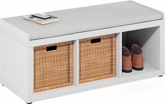 Furinno Cubicle 3-Würfel Aufbewahrungsbank mit Bequemen Kissen für Flur, Wohnzimmer, Weiß