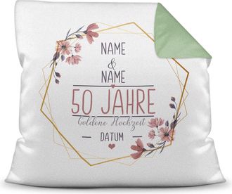 Tassendruck Kissen Hochzeitstag Goldene Hochzeit - mit Name & Datum selbst gestalten - 50 Jahre Ehe, Geschenk Hochzeit, Jubiläum, Jahrestag - Hochzeit Farbkissen 