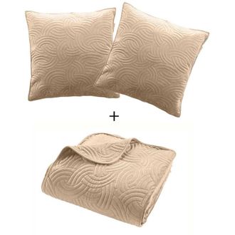 Douceur d'Int&eacute;rieur Douceur DInt&eacute;rieur - Couvre-lit velours matelass&eacute; 240x260 cm - 2 housses de coussin 60x60 cm - Toucher peau de p&ecirc;che - Design g&eacute;om&eacute;trique moderne