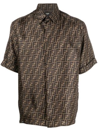 Fendi chemise en soie &agrave; logo FF imprim&eacute; - Marron
