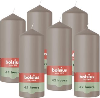 Bolsius Bolsius - Stumpenkerze - Taupe - 15cm - 6 St&uuml;ck - Brenndauer 42 Stunden - mit nat&uuml;rlichen Extrakten - Nat&uuml;rliches Pflanzenwachs - Ohne Palm&ouml;l