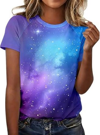 Generic Galaxy T-shirt &agrave; paillettes pour femme - Chemisier tendance - Ciel &eacute;toil&eacute; - &Eacute;t&eacute; - Costume de carnaval - Costume de galaxie - Univers - Costume de carn