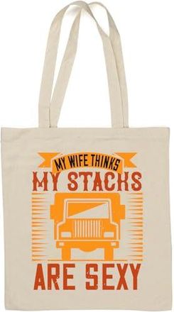 Generic Sac fourre-tout en coton naturel avec slogan My Wife Thinks My Stacks Are Attractive Blanc