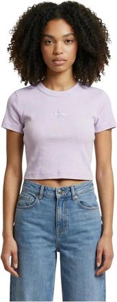 Calvin Klein Jeans Femme, Tops, Violet, Taille: 38 FR T-shirt &agrave; Manches Courtes et Col Rond