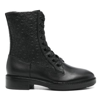 Calvin Klein Schwarze Leder-Kampfkn&ouml;chelstiefel - - Shoes - Damen - Schwarzk - 39 EU