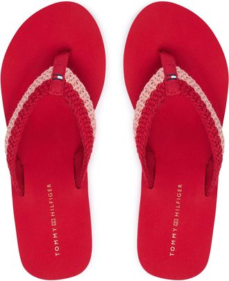 Tommy Hilfiger Zehentrenner Tommy Hilfiger Th Wedge Crochet Summer Sandal FW0FW09420 Rot