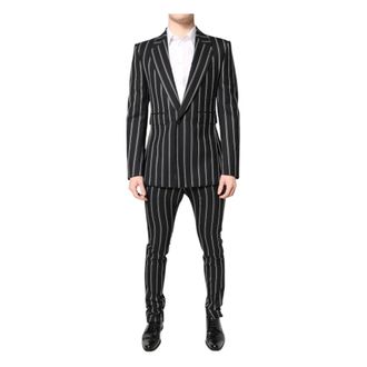 Dolce & Gabbana Schwarzer Gestreifter Sicilia Formeller Anzug - - Suits - Herren - Schwarzk - M