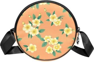 Generic Sac &agrave; bandouli&egrave;re rond pour femme, motif floral artistique, petit sac &agrave; dos &agrave; bandouli&egrave;re avec fermeture &eacute;clair, bretelles r&eacute;glables, sac &agrave; main rond 